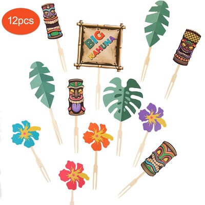12PCS Tiki Party Decoration Cake Fruit Toppers Aloha Summer