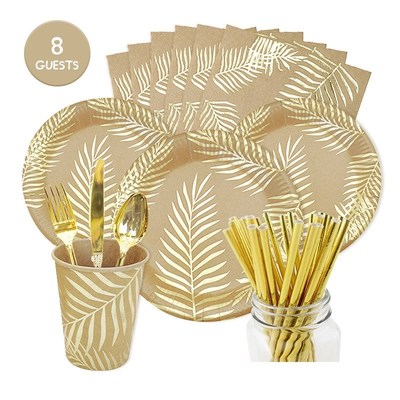 Bronzing Palm Leaf Disposable Tableware Kraft Paper Plate /C