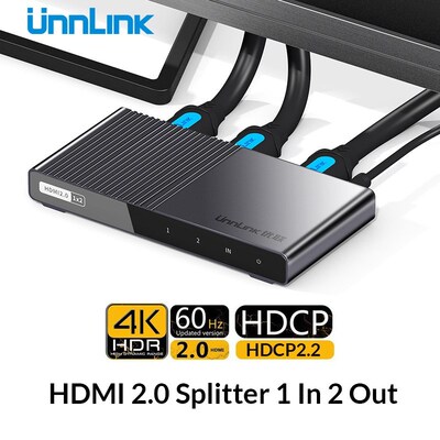 Unnlink HDMI Splitter 1X2 HDMI2.0 UHD 4K@60HZ 444 HDR HDC