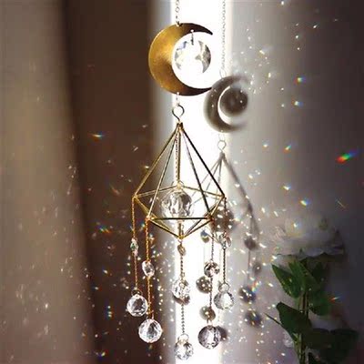 Star Moon Pendant Crystal Windchimes Handmade Sun Light