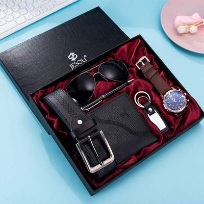 Business Belt wallet wrist watch pen gift box set for men6p