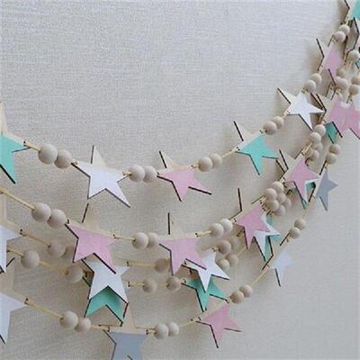 INS Nordic Wooden Star Beads Garland Banners Girls Baby