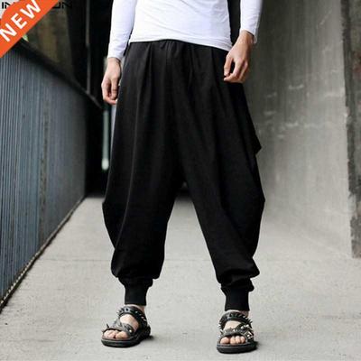 INCERUN Men's Harem Baggy Pants Men Hakama Linen Cas