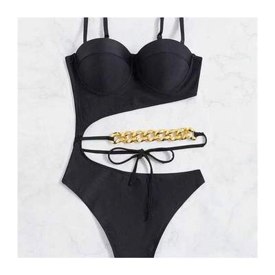 Peachtan Pink Striped One Piece Swimsuit Women High Cut Bath