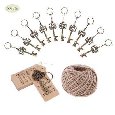 50x Vintage Key Bottle Opener  Tag Card Keychain Wedding Par