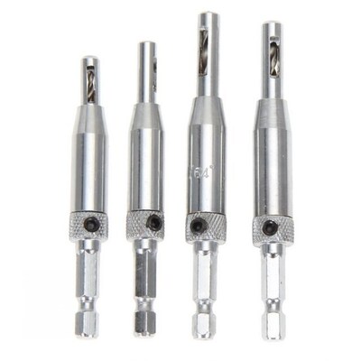 4 pcs HSS Self Centering Drill Bits Hinge  Center Hexagon Dr