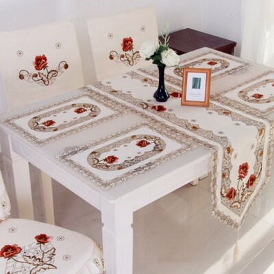 2 Pieces Simple Design Table Runner Flag Shaped Embroidered