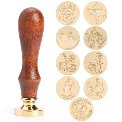 Rosewood Handle Metal Wax Stamp Seal Antique Cartoon Pattern