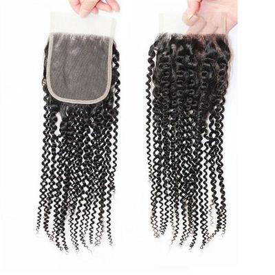 Afro Kinky Curly Bundles With Closure Transparent 4x4 Lace F