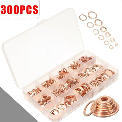 300 Pcs M5-M20 Copper Sealing Solid Gasket Washer Sump Plug