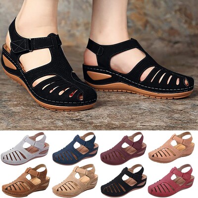 Woman Sandals Summer Vintage Wedge Sandals Casual Cutout Loo