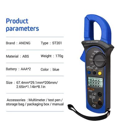 Digital Clamp Multimeter ST-201 True RMS LCD Multifuction Oh