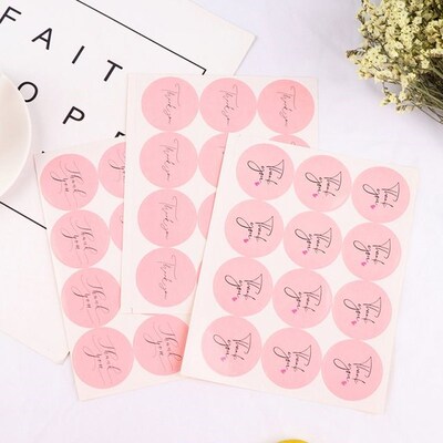 10 Sheets=120pcs Circle Pink Thank You Stickers Wedding Stic