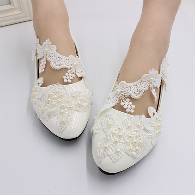 White lace wedding shoes hot sale Flat wedding dress shoes b
