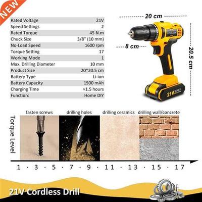 21V New Cordless Drill Screwdriver Electric Wireless Powerf