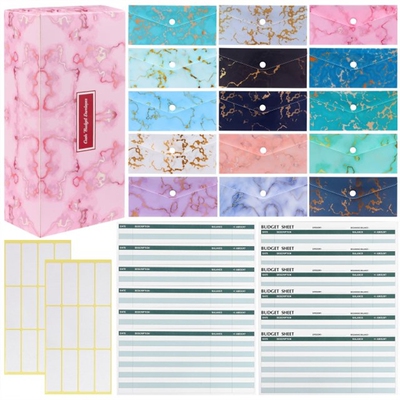 15 Pack Cash Envelope System for Budget Reusable Plastic Bud