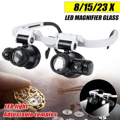Efficient 8X 15X 23X Asjustable Temples Binocular Loupe LED