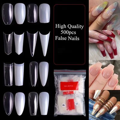 500pcs Acrylic False Long Ballerina Nails 10 Sizes Full