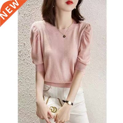 Summer Women O-Neck Cashmere Wool Knitted Pullovers Half sle