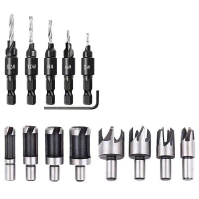 14 Pcs Wood Plug Hole Cutter Chamfered Plug Cutter Drill Bit