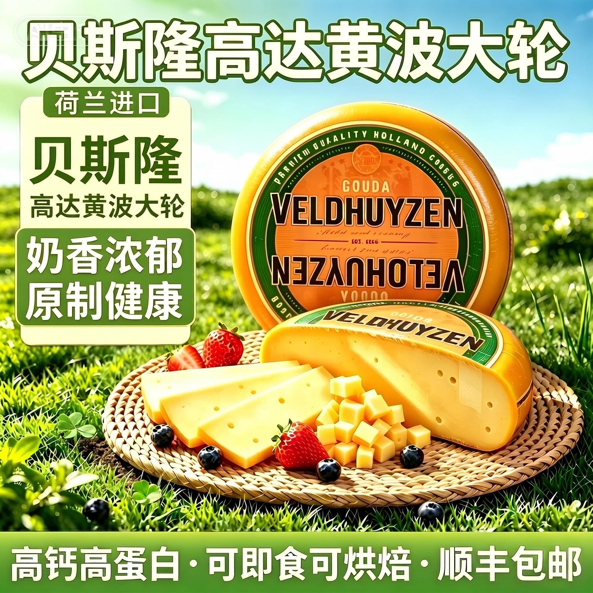 荷兰进口贝斯隆黄波高达奶酪天然原制奶酪干酪即食芝士奶酪块