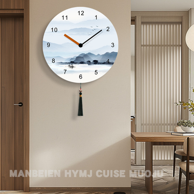 粹色客厅时钟挂钟中式静音挂墙钟