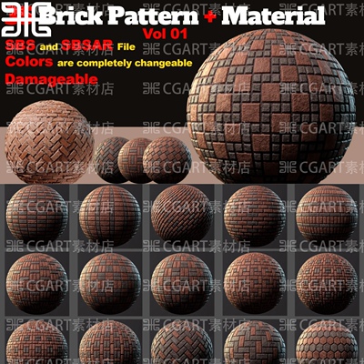 35种Substance Designer地板砖块红砖墙砖纹理sd材质球sp材质球