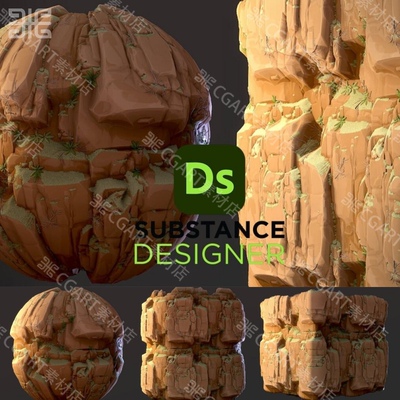Substance Designer风格化小草岩石悬崖山脉山体SD材质及教程