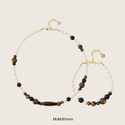 HiHipenny/珍珠虎眼石项链手链天然珠精致优雅复古风