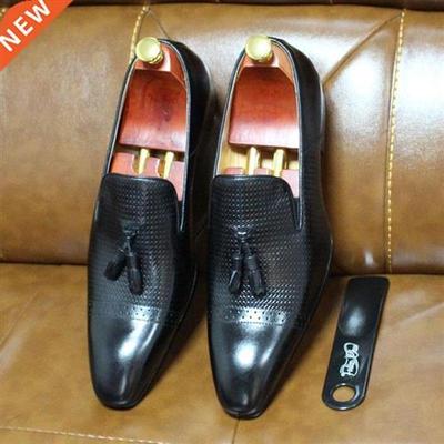 2020 Winter Shoes Mens Tassel Loafer Genuine Leather Black