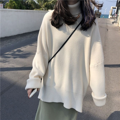 2021 Turtleneck Collar Sweater Women Spring Autumn Solid Kni