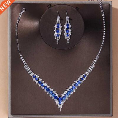 AZY Elegant Blue Rhineone Cryal Wedding Bridal Jewelry S