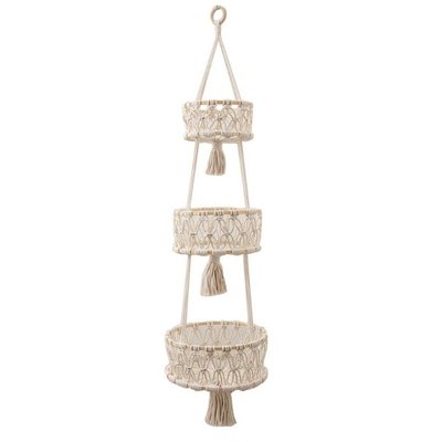 Bohemian 3 Tier Hanging Fruit Basket Woven Macrame Tassels K