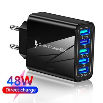 Portable 48W USB Mobile Phone Charger Adapter 5 Ports Smartp