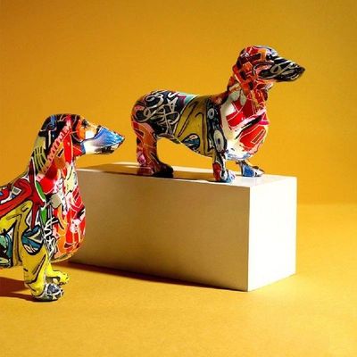 Creative Colorful Dachshund Dog Statue Resin Sculpture