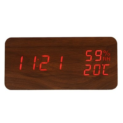 LED Wooden Alarm Clock Watch Table Voice Control Digital Woo
