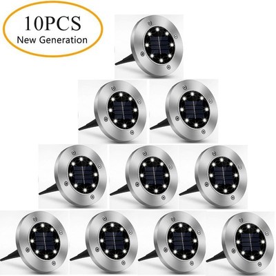 10Pcs Solar Powered Ground Light 8 Led Outdoor Garden Landsc