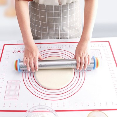 Adjustable Rolling Pin With Dough Mat Fondant Cake Pastry Th