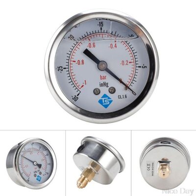 Compound Pressure Vacuum Gauge Glycerine Filled 68mm -1~0/1/