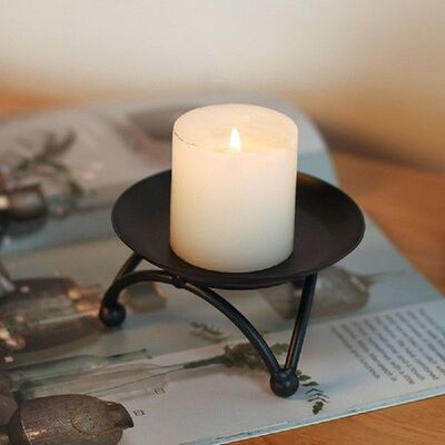 Iron Candle Tray Columnar Candle Holder Black Candle Tray