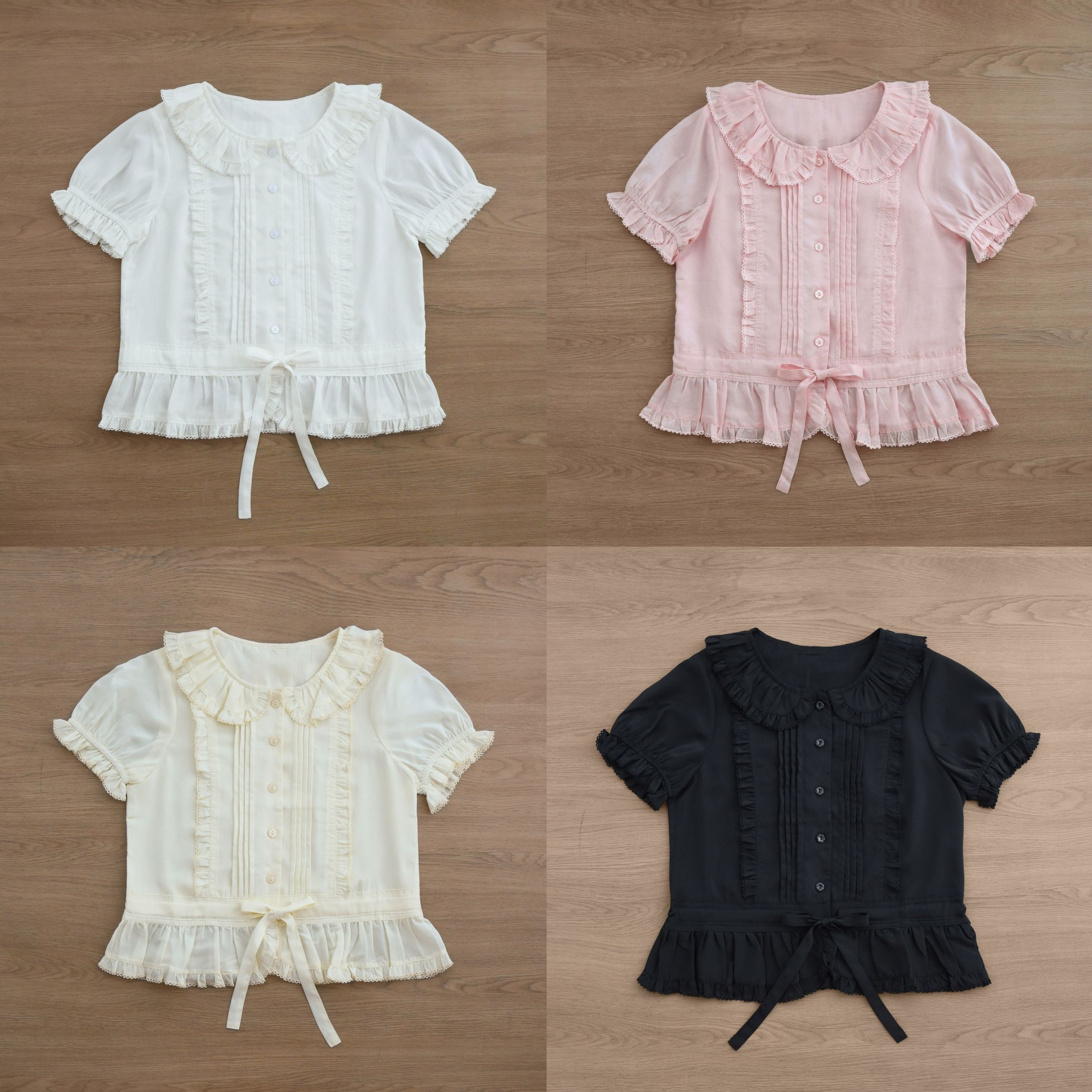 四色lolita夏季衬衫cla系内搭可爱软妹娃娃领短袖洛丽塔打底衬衫
