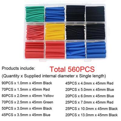 560PCS/Box 2:1 Polyolefin Heat Shrink Wrapped Shrinking Insu