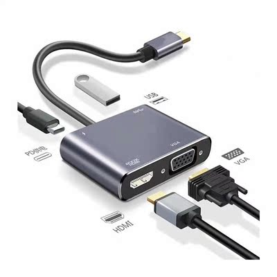 Type-C to HDMI-Compatible 4K VGA USB C 3.0 Hub Adapter for