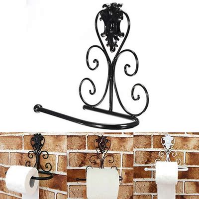 Vintage Black Iron Bathroom Towel Rack Toilet Paper Roll Hol