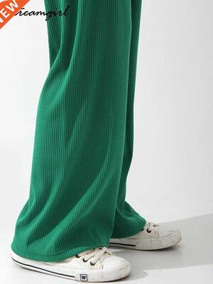 Basic Summer Pants For Women Straight Baggy Green Wide Trous