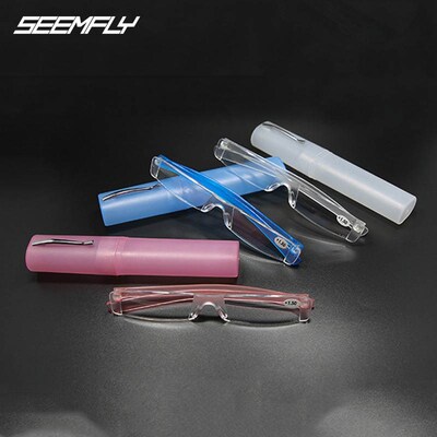 Seemfly Comfy Rimless Reading Glasses Men Women Pen Tube Res
