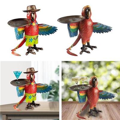 2Pcs Creative Parrot Statue Art Piece Serving Tray Trinket