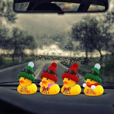 4 PCS Cute Mini Rubber Yellow Ducks Christmas