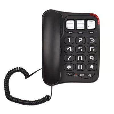 Black Corded Phone with Big Button Desk Landline Phone Wall