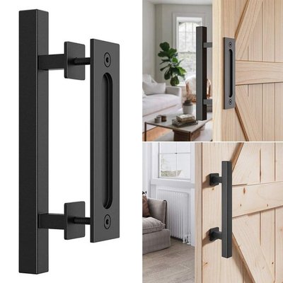 12 Inches Barn Door Handle Square Pull Flush Hardware Set Wo
